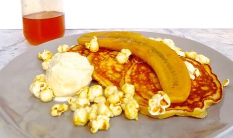 Buttermilk Pancakes with Caramelised Banana and Popcorn Recipe ...
